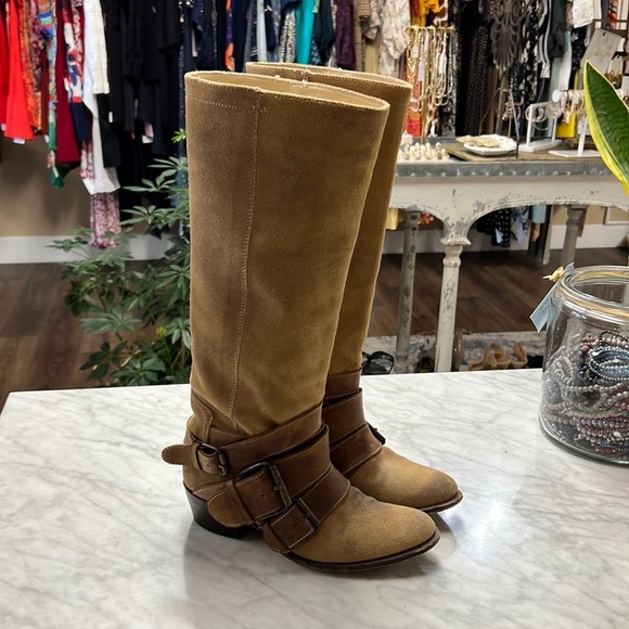 Sendra | Shoes | Sendra Suede Tall Boots With Buckle And Leather Strap ...